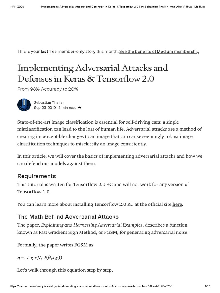 Implementing Adversarial Attacks and Defenses in Keras & Tensorflow 2.0 - by Sebastian Theiler ...