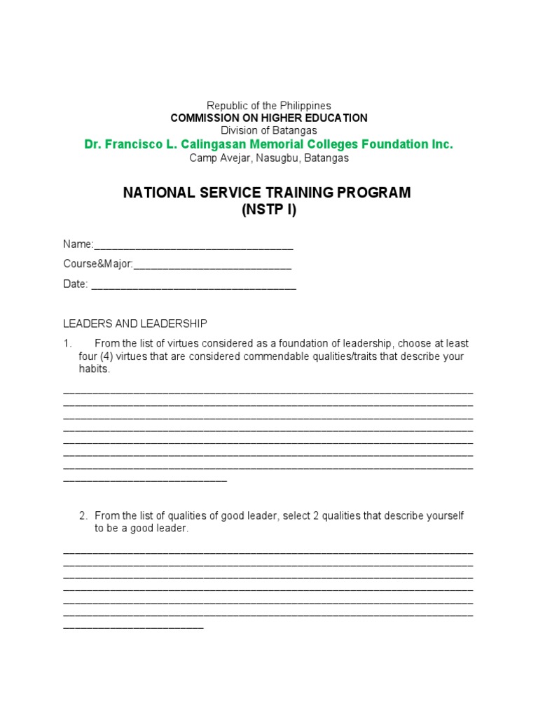National Service Training Program (NSTP I) : Dr. Francisco L ...