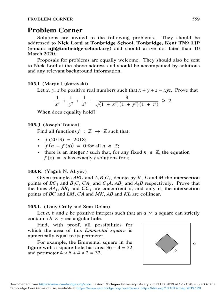 Problem Corner 559 | PDF | Geometry | Teaching Mathematics