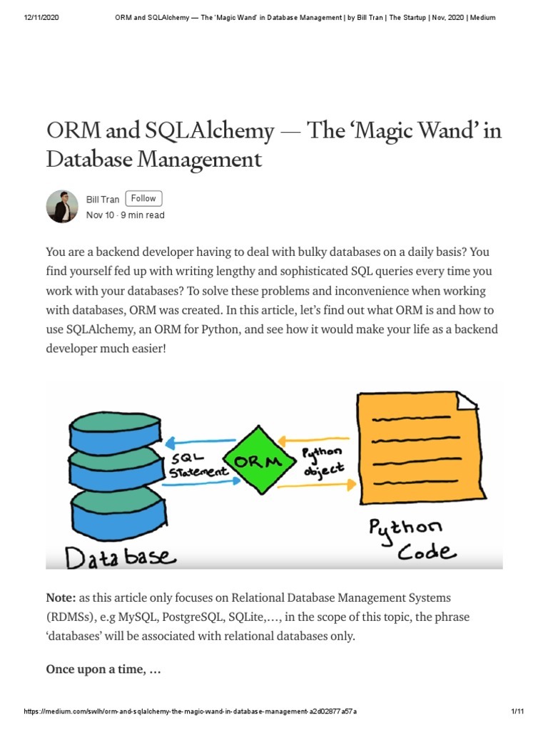 ORM and SQLAlchemy - The Magic Wand' in Database Management - by Bill Tran - The Startup - Nov ...