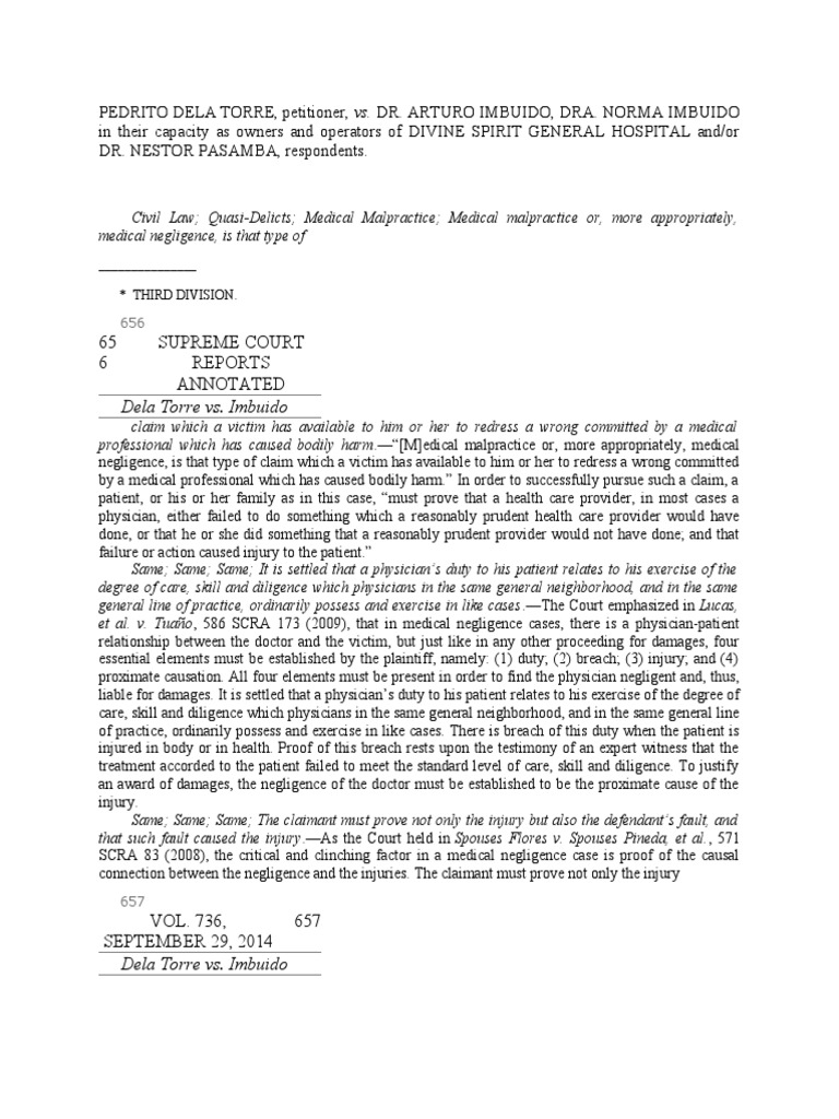 12 - Dela Torre Vs Imbuido | PDF | Negligence | Causation (Law)