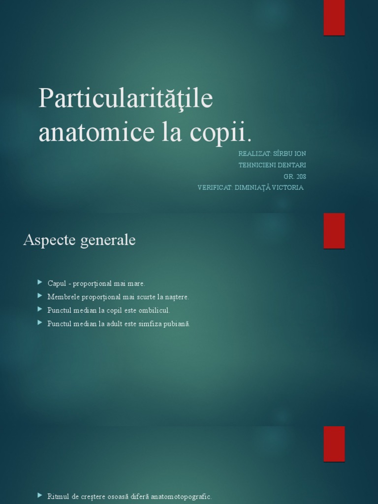 Sirbu Particularităţile Anatomice La Copii | PDF