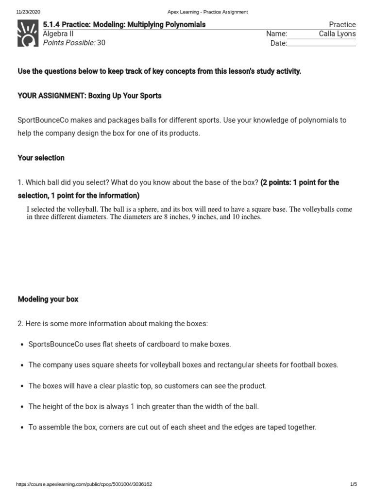 Apex Learning - Practice Assignment | PDF | Area | Volume