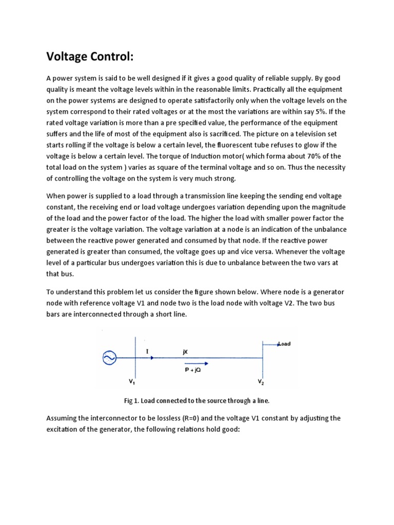 Voltage Control:: Fig 1. Load Connected To The Source Through A Line ...