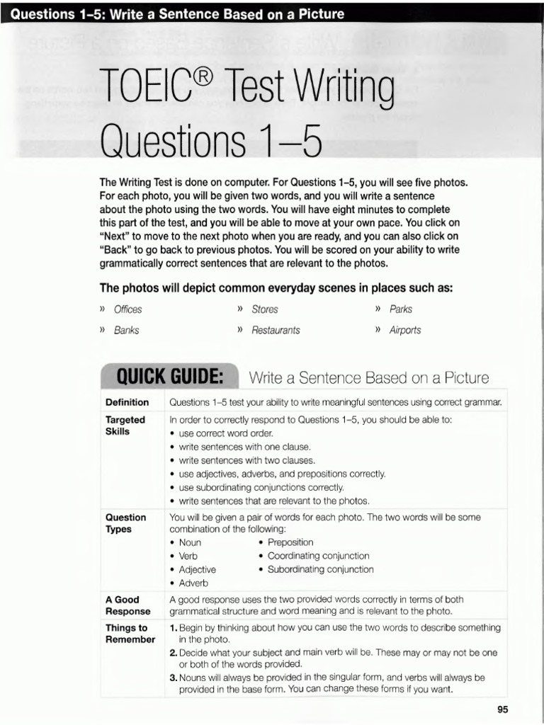 TOEIC® Test Writing Questions 1 - 5: Quick Guide | PDF | Subject ...