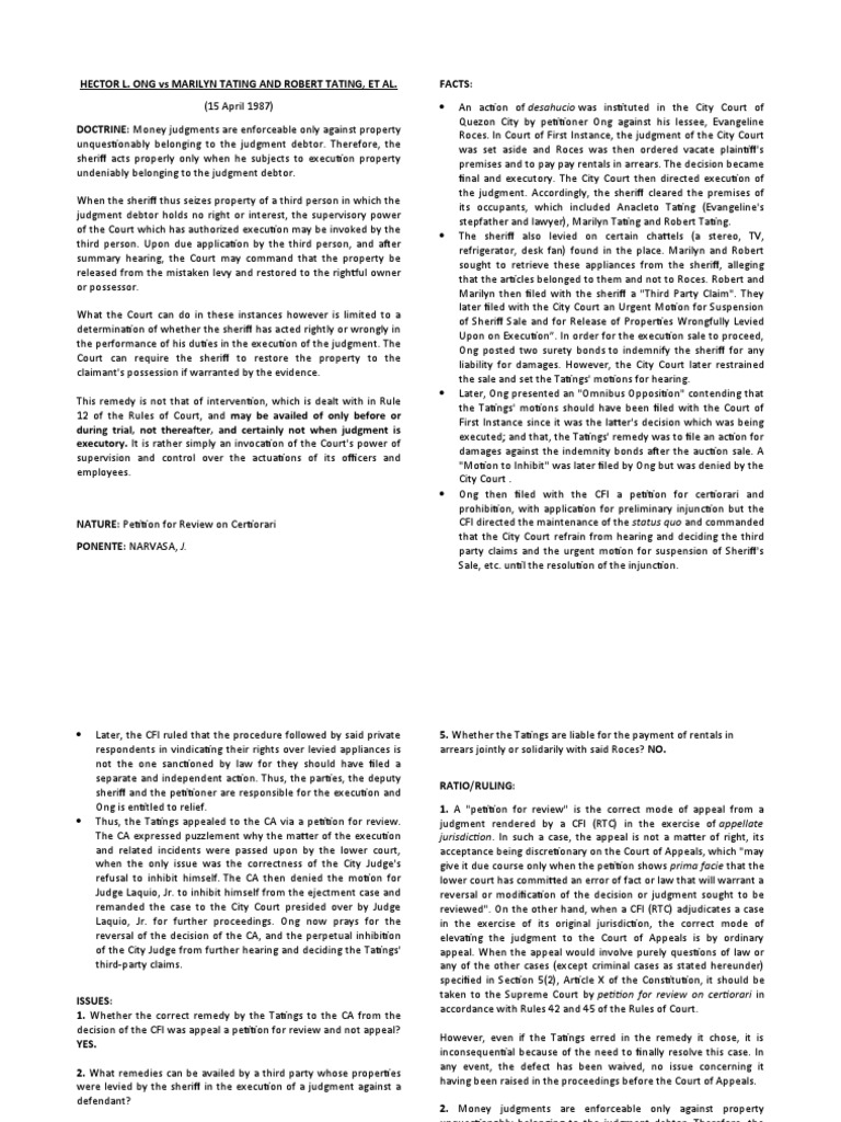 Ong v. Tating | PDF | Judgment (Law) | Legal Remedy