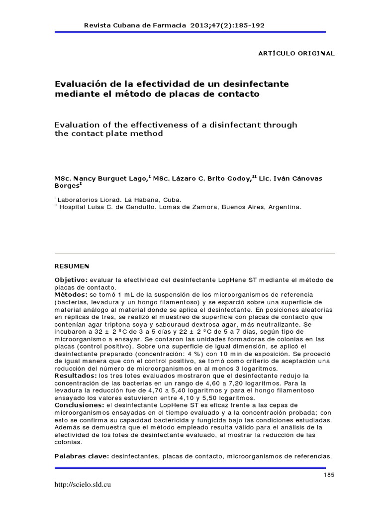 Evaluando la efectividad del desinfectante LopHene ST mediante el ...