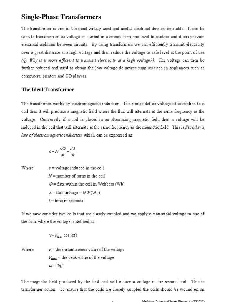 Single Phase Transformer | PDF | Transformer | Electromagnetic Induction
