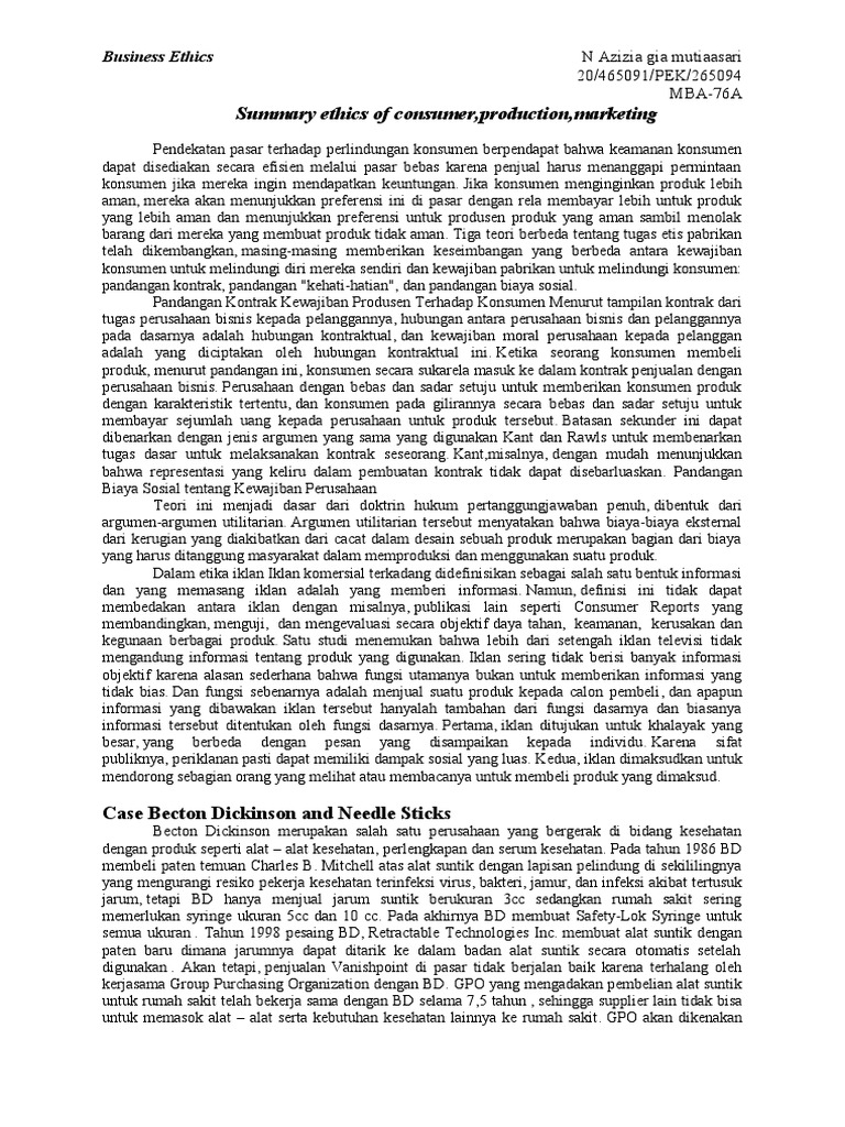 Summary Ethics of Consumer | PDF