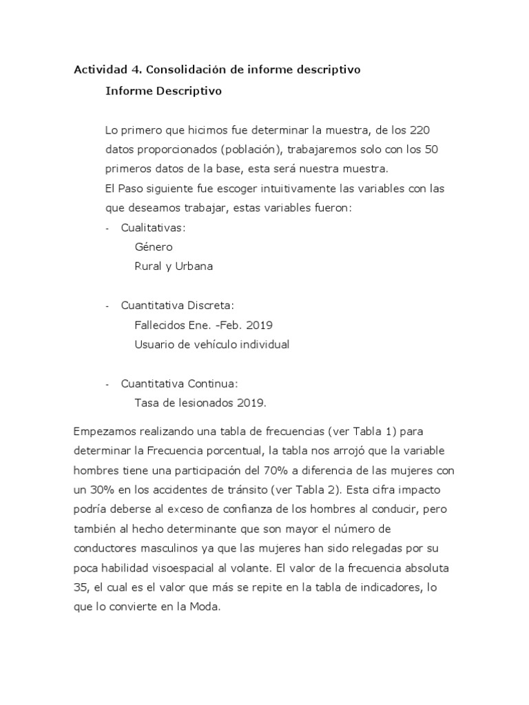 Punto 4. Informe Descriptivo | PDF | Desviación Estándar | Estadísticas