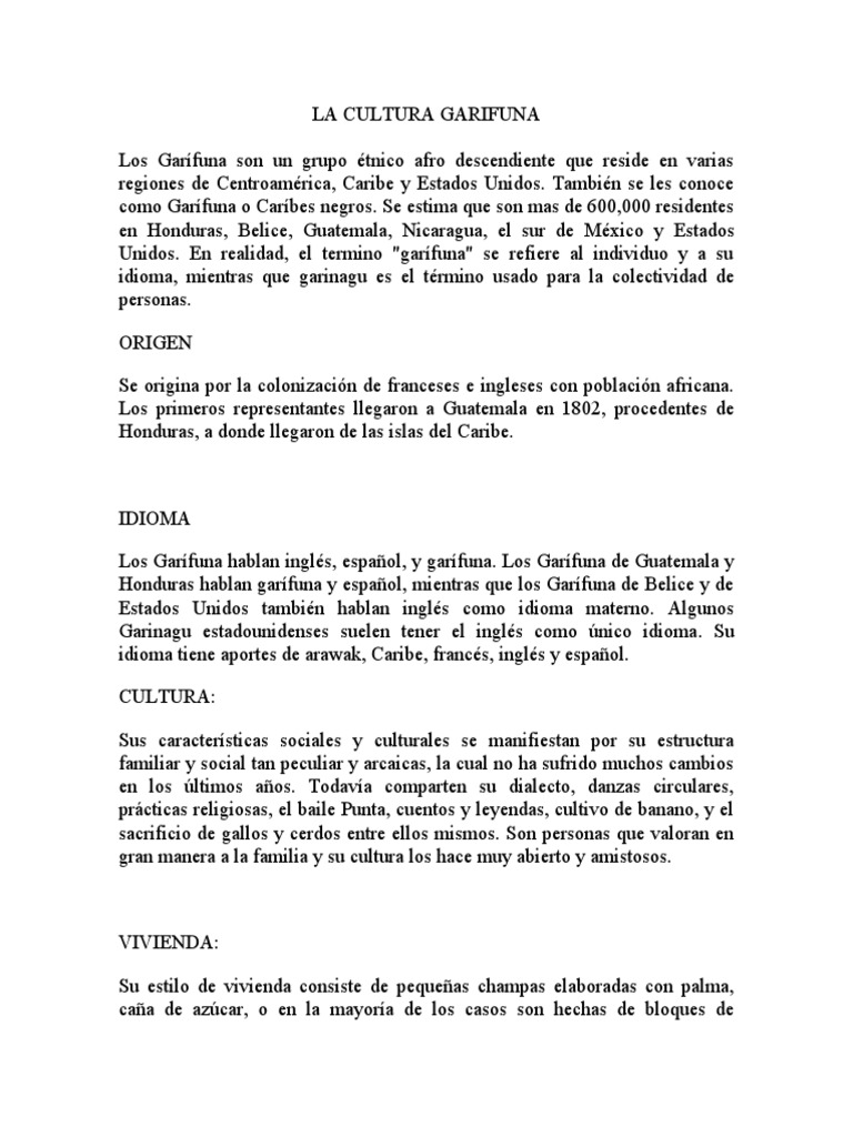 La Cultura Garifuna | PDF