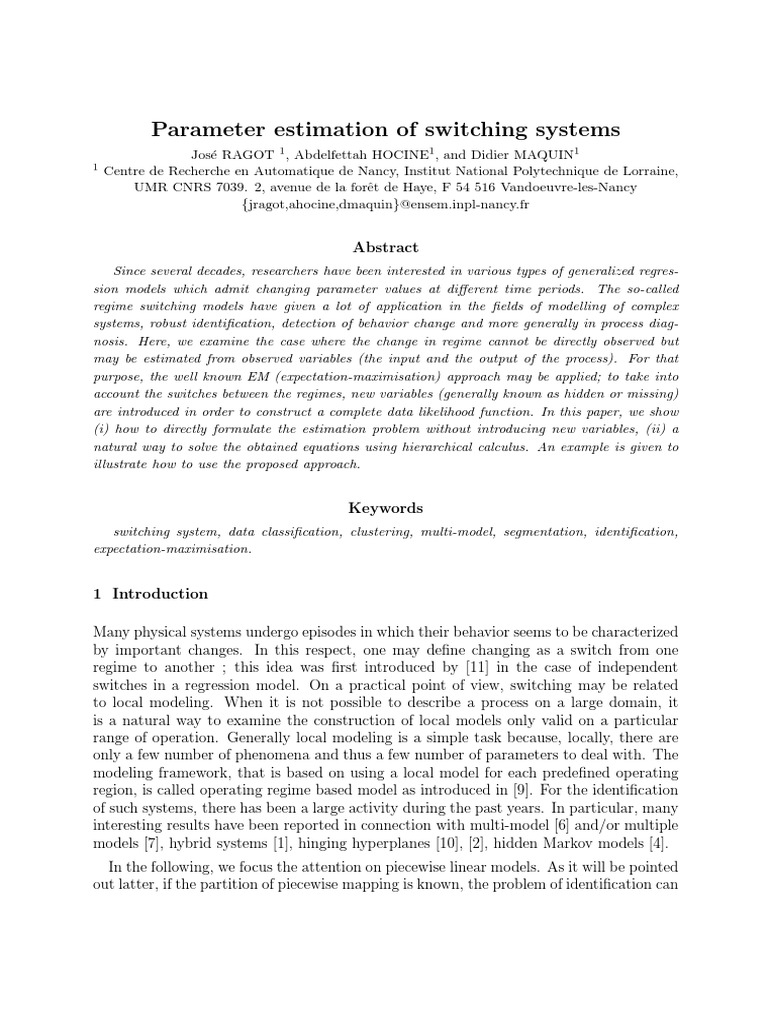 Parameter Estimation of Switching Systems | PDF | Mathematical Optimization | Analysis