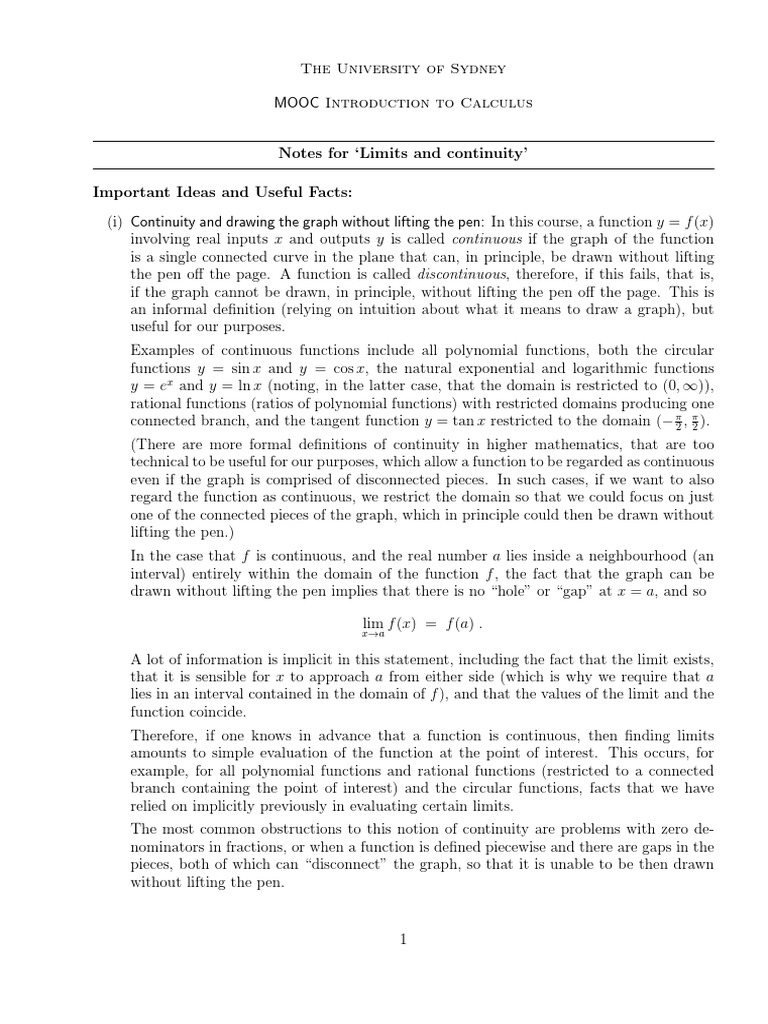Notes For Limits and Continuity' | PDF | Function (Mathematics ...