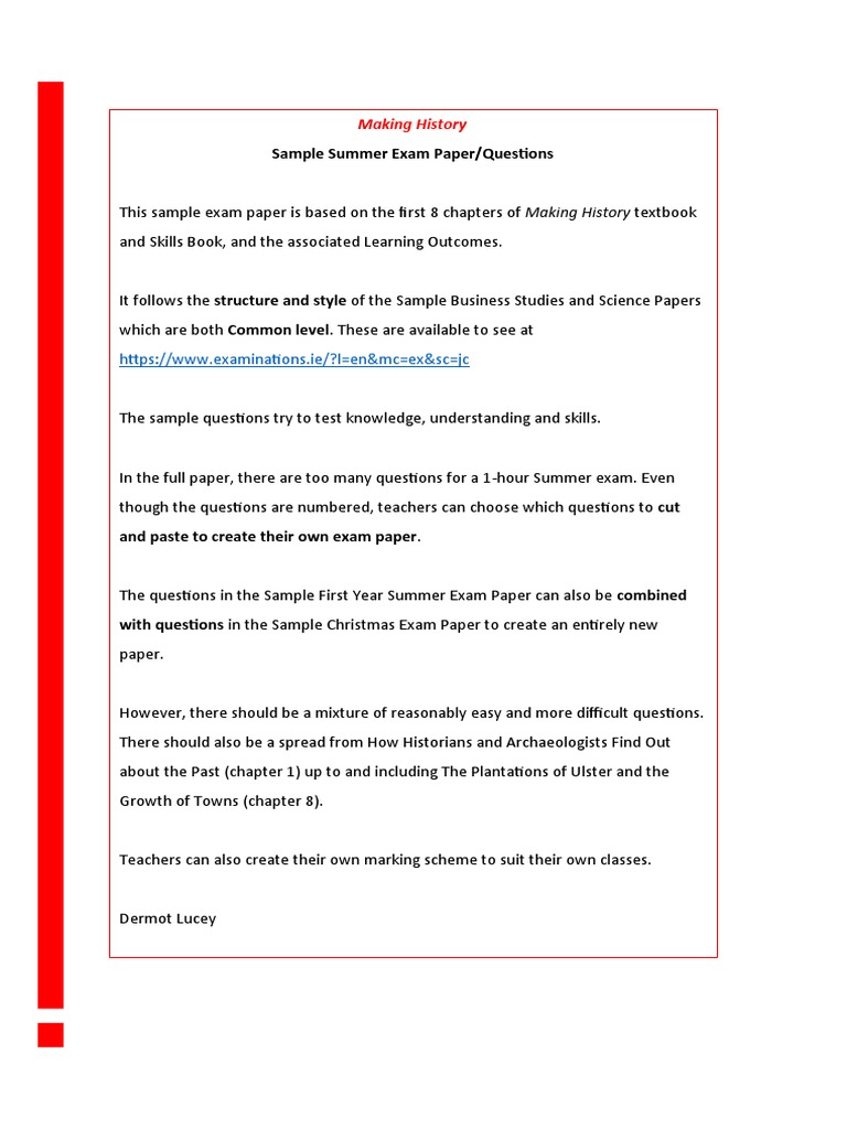 Sample Summer Exam Paper/Questions: Making History | PDF | Northern ...