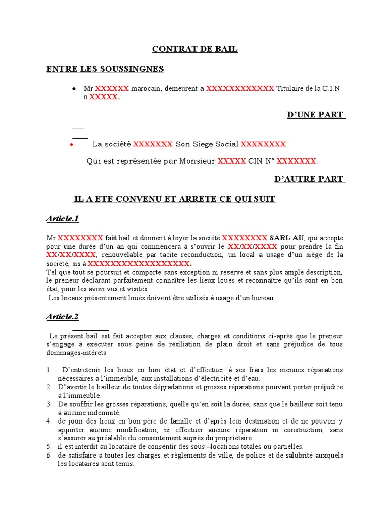 Modèle de contrat de bail commercial | PDF | Location | Salaires ...
