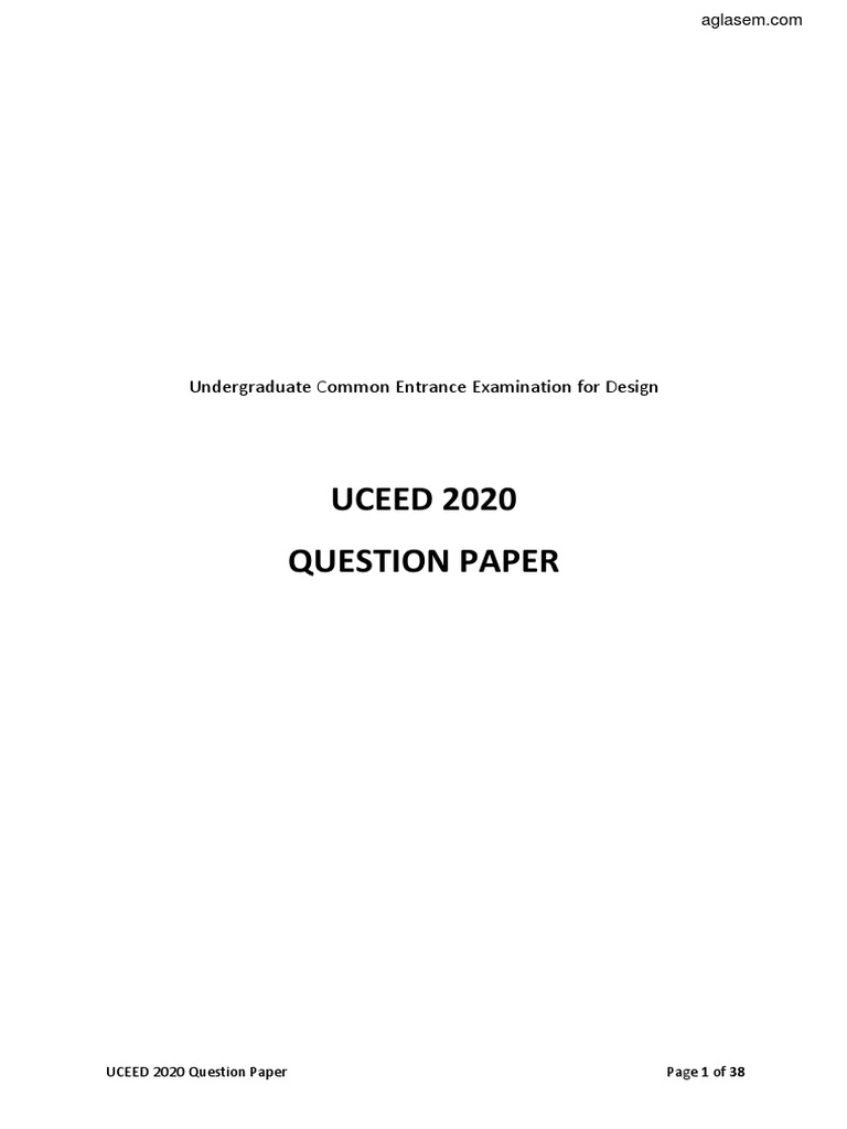 UCEED 2020 Question Paper: Undergraduate Common Entrance Examination ...