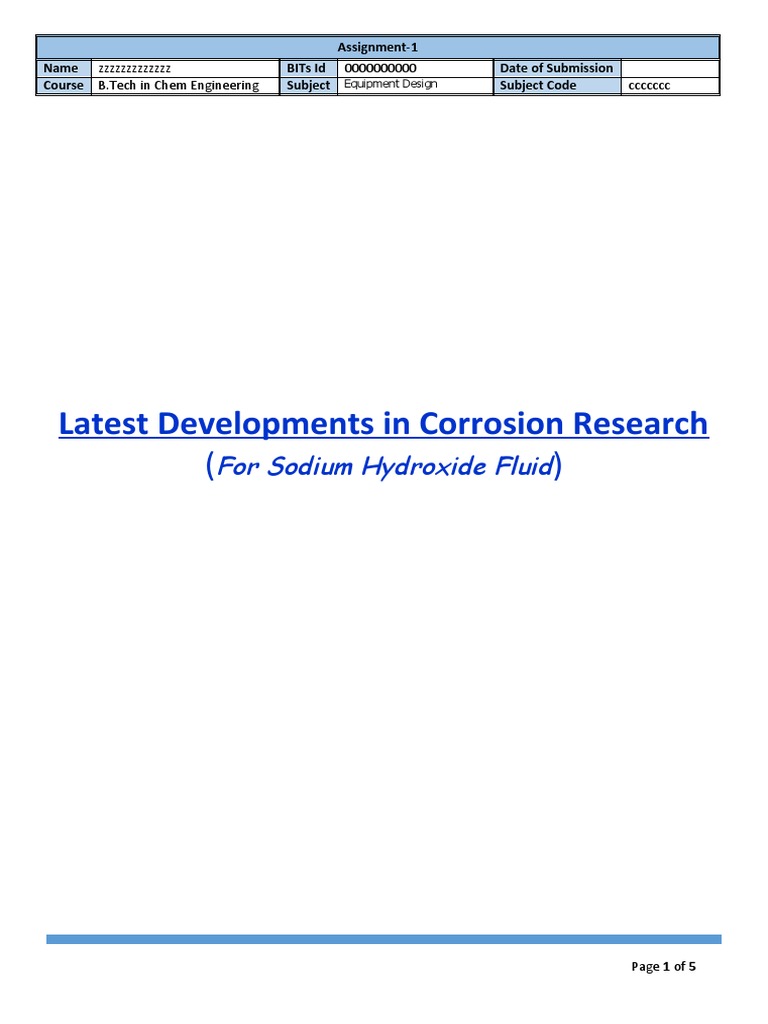 Corrosion in Sodium Hydroxide - Assignment-1 | PDF | Sodium Hydroxide ...