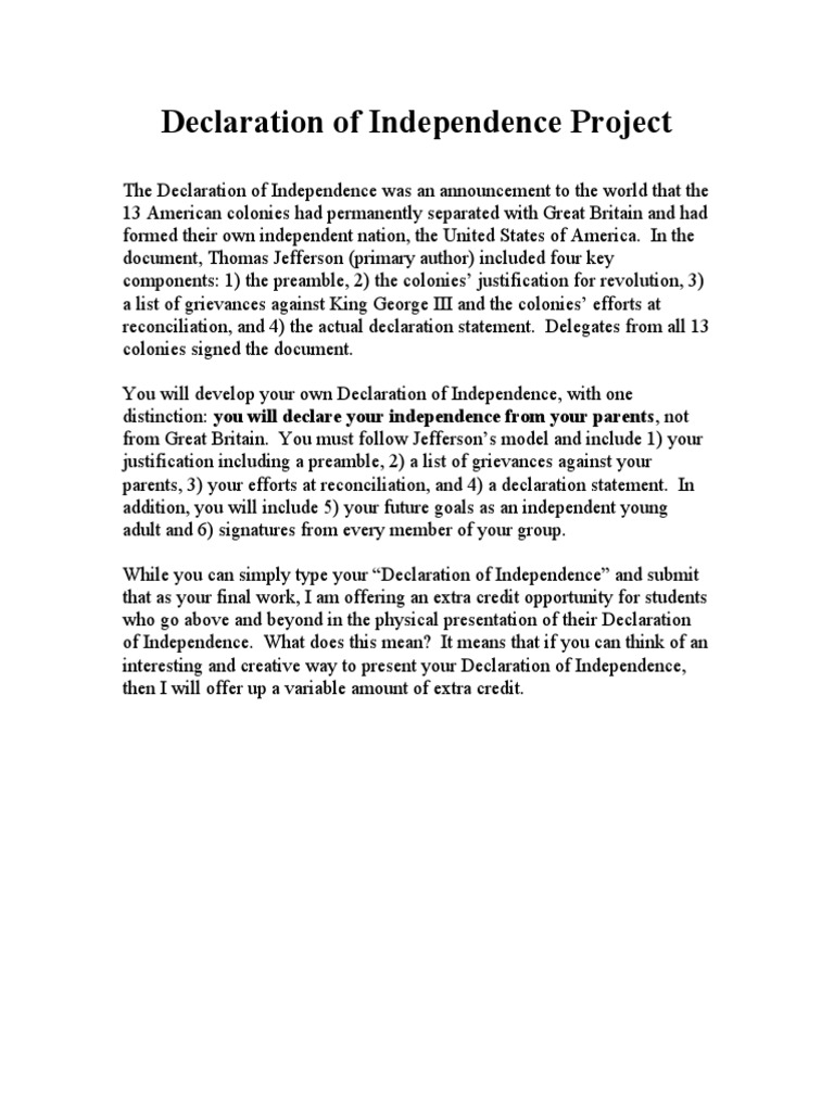 Declaration of Independence Project | PDF | United States Declaration ...