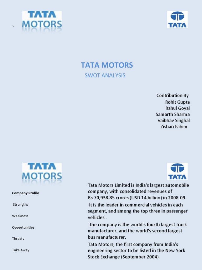 Tata Motors: Swot Analysis | PDF | Vehicle Industry | Vehicles