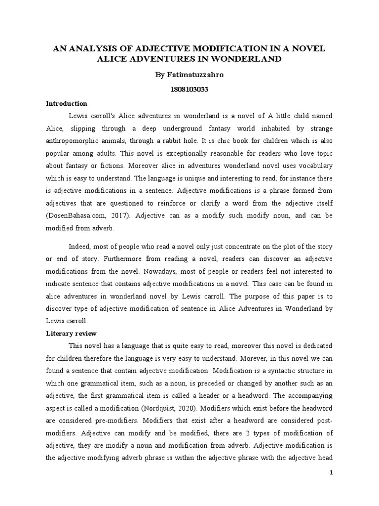 An Analysis of Adjective Modification in A Novel Alice Adventures in Wonderland | PDF ...
