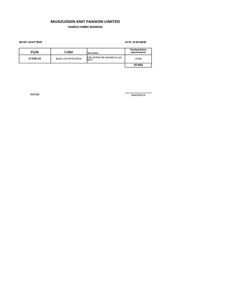 Sample Fabric Booking | PDF | Textiles | Clothing