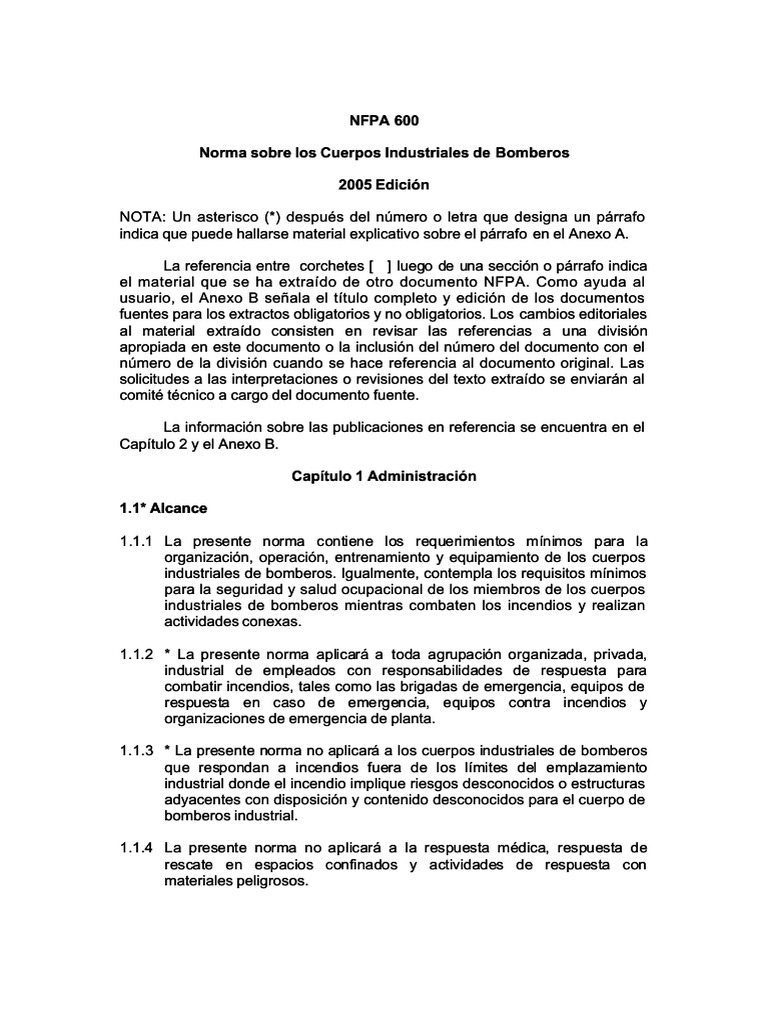 Nfpa 600 | PDF | Bombero | Lucha contra incendios