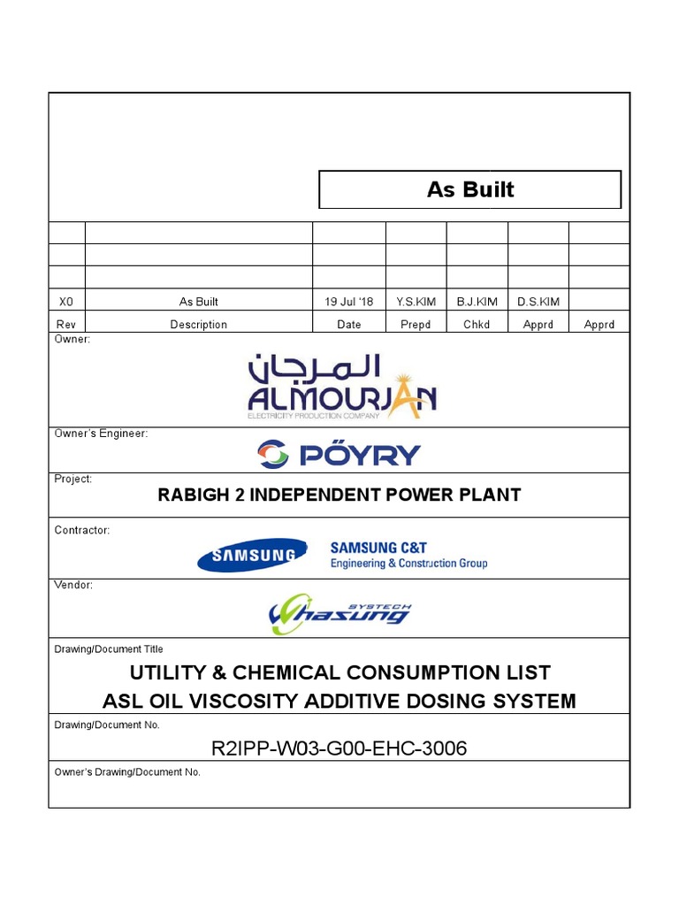 Utility & Chemical Consumption List for Gas Turbine #11 of the Rabigh 2 ...