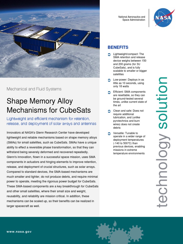 Shape Memory Alloy Mechanisms For CubeSats | PDF | Shape Memory Alloy ...