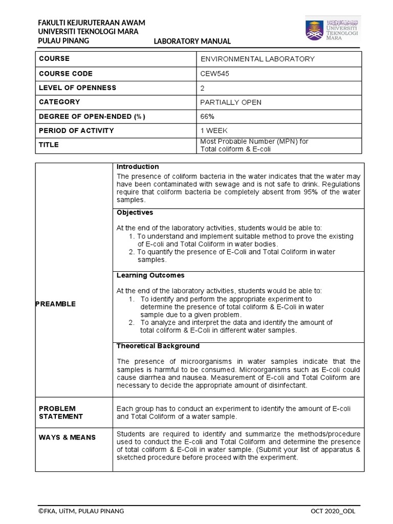 Lab Manual - LEVEL 2 - E-COLI | PDF | Escherichia Coli | Experiment