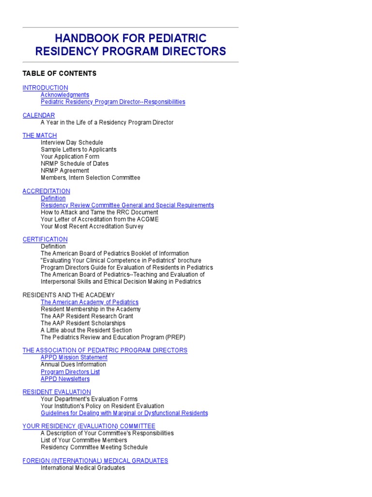 Pediatric Residency Program Directors Handbook | PDF | Residency ...