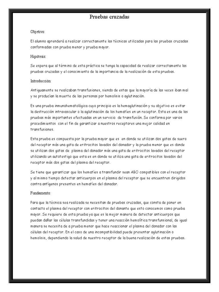 Pruebas Cruzadas en Transfusiones | PDF | Relaciones personales ...
