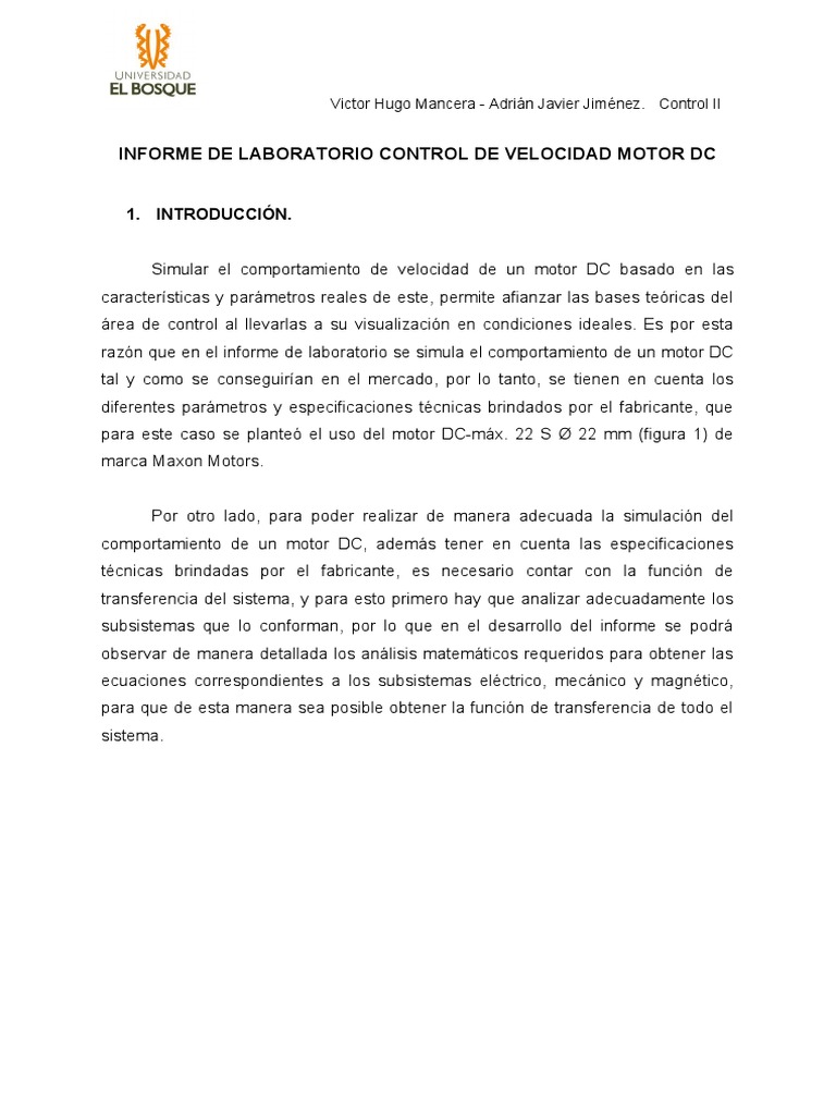 Lab 2 - CONTROL DE VELOCIDAD DE UN MOTOR DC | PDF | Simulación | Inductor