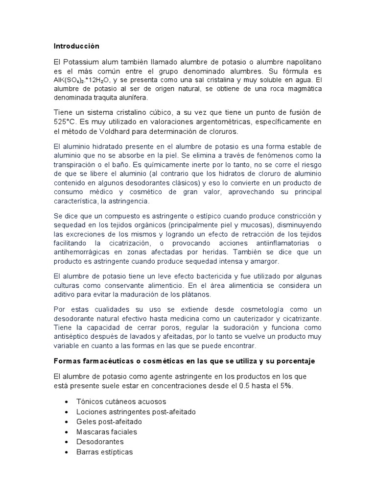 Alumbre potásico propiedades | PDF | Sustancias químicas | Productos ...
