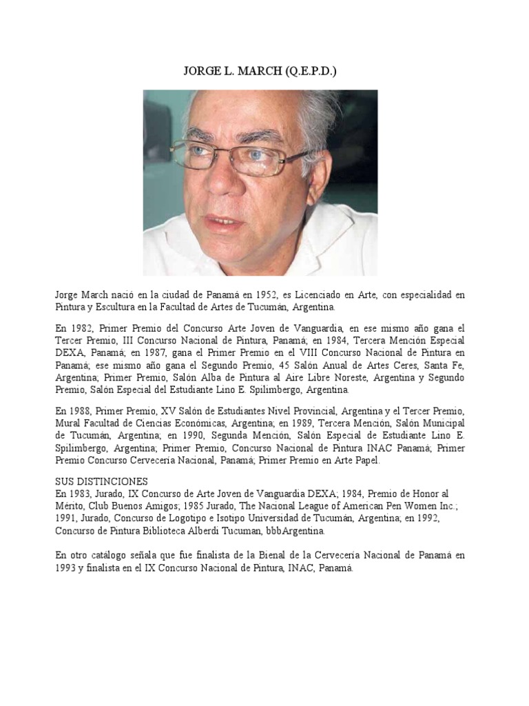 Biografía de Jorge March, pintor panameño | PDF | Medios de arte | Estética