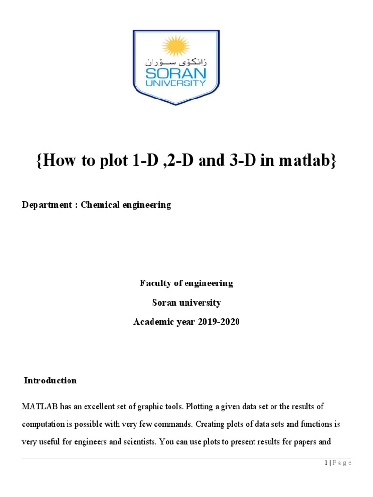 (How To Plot 1-D, 2-D and 3-D in Matlab) : Department: Chemical ...
