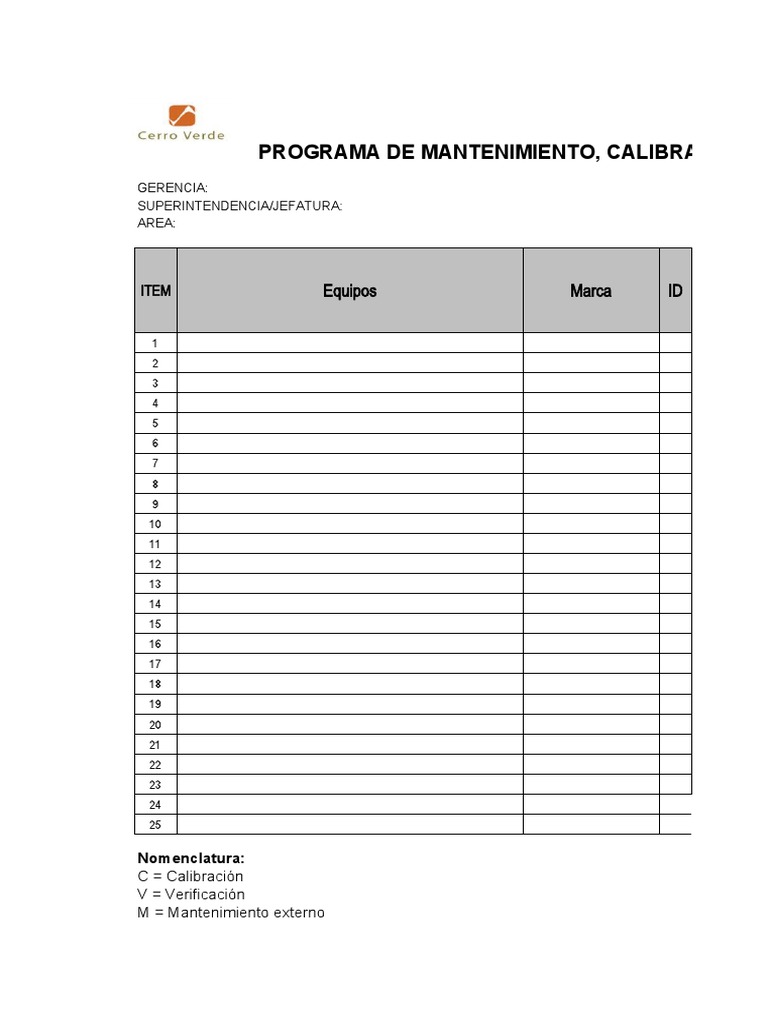 Programa de Mtto, Calibracion o Verificacion | PDF