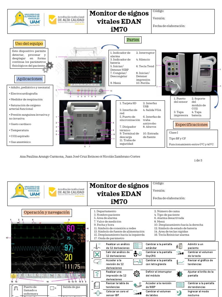 Guía Rápida Monitor EDAN Im70 | PDF | Monitor de computadora | Presión ...