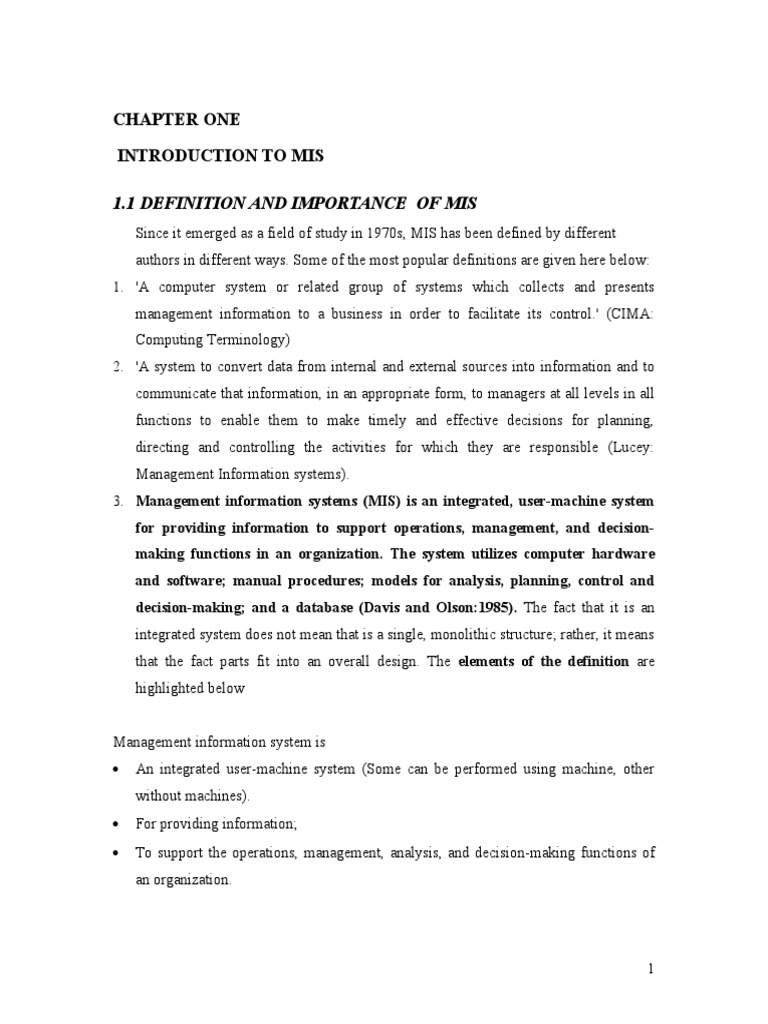 MIS Chapter 1 One | PDF | Information System | Management Information System