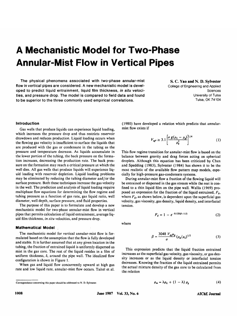A Mechanistic Model For Two-Phase Annular-Mist Flow in Vertical Pipes | PDF | Fluid Dynamics | Gases