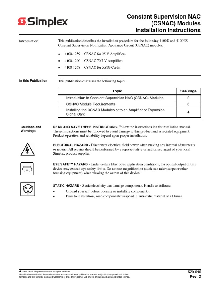 Constant Supervision NAC (CSNAC) Modules Installation Instructions ...