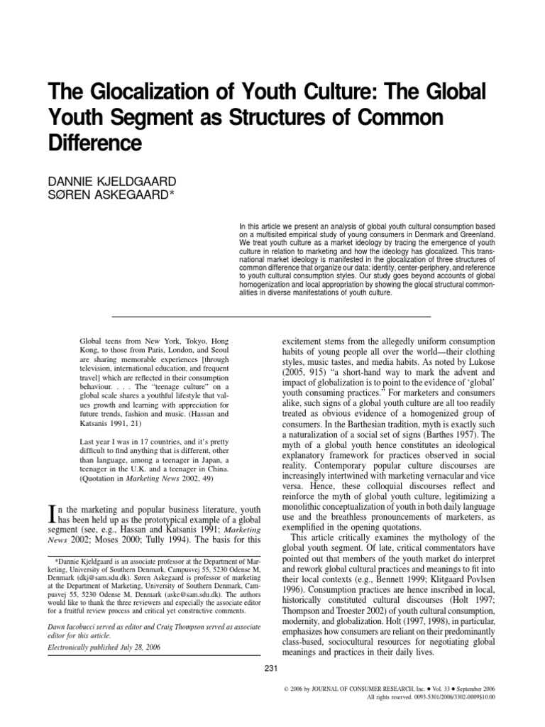 The - Glocalization - of - Youth - Culture - The - G | PDF | Consumerism | Identity (Social Science)