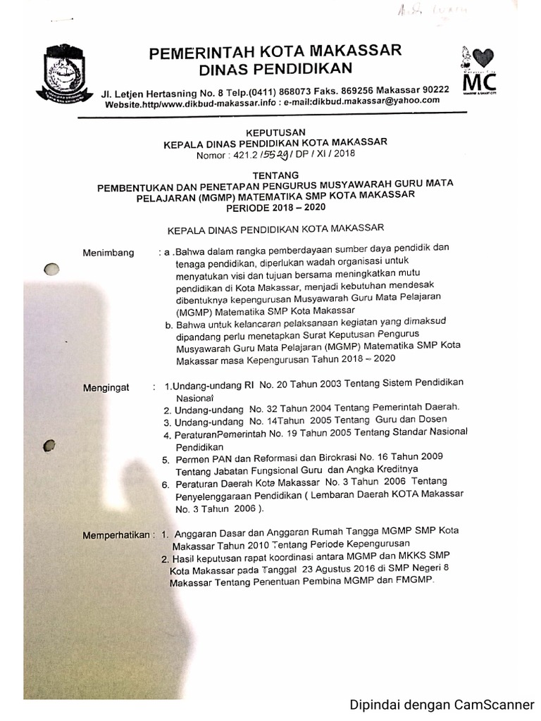 SK Pengurus MGMP PDF | PDF