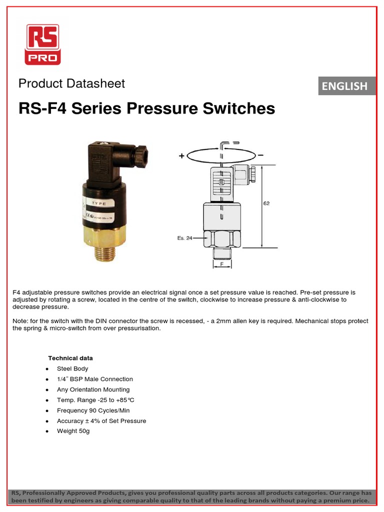 RS-F4 Series Pressure Switches: Product Datasheet | PDF