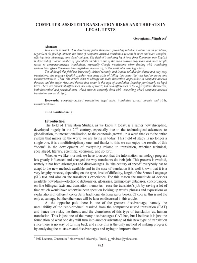 Computer Assisted Translation Risks and Legal Translation | PDF ...