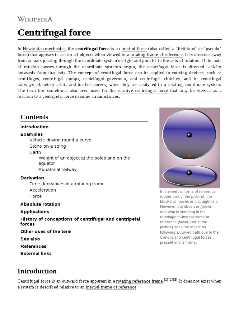 Centrifugal Force: Examples | PDF | Force | Rotation Around A Fixed Axis