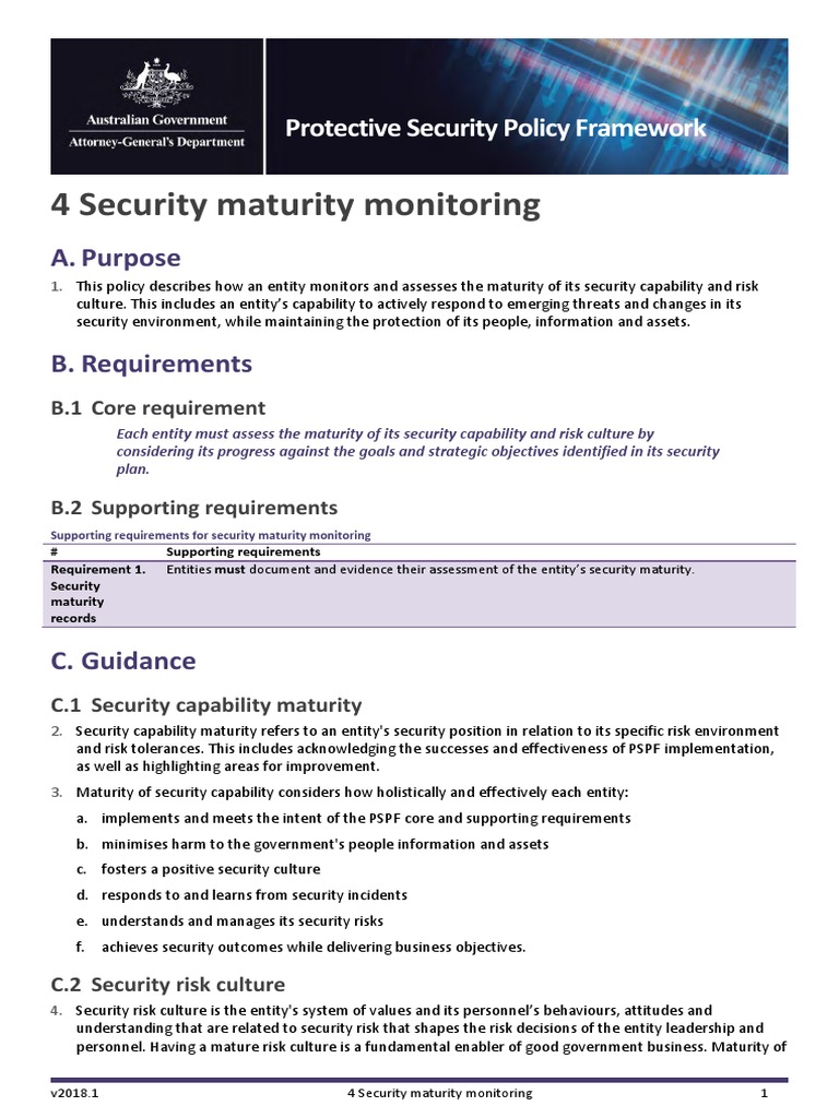 4 Security Maturity Monitoring: A. Purpose | PDF | Risk | Computer Security