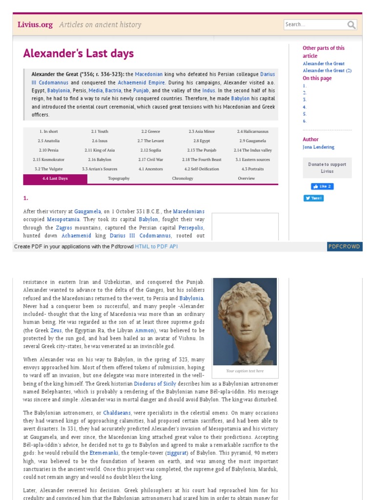 Alexander's Last Days: Articles On Ancient History | PDF | Alexander ...