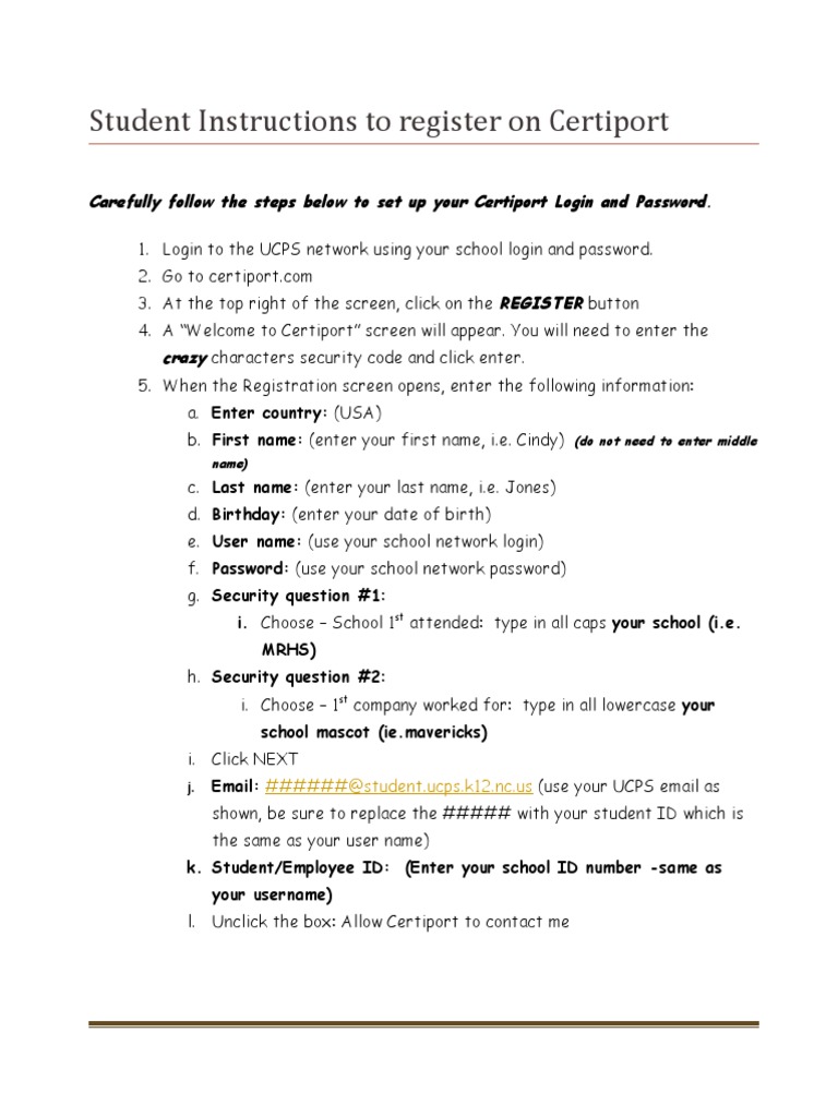 Certiport Registration Guide for Students | PDF | Login | Password