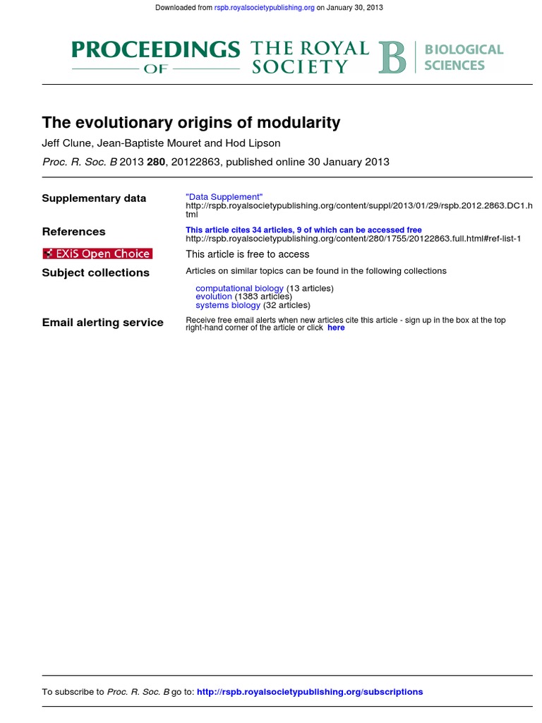 The Evolutionary Origins of Modularity | PDF | Evolution | Natural ...