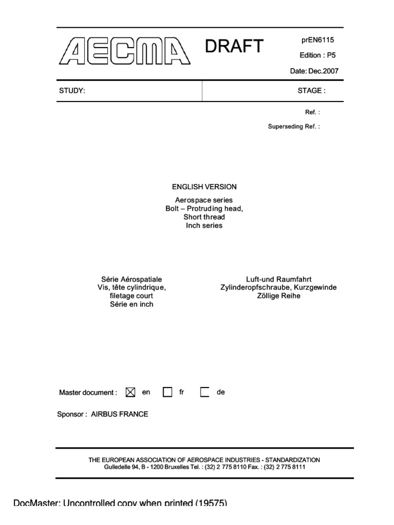 FIXATION - En6115 p5 Aerospace Series Boltspdf | PDF | Screw | Forging